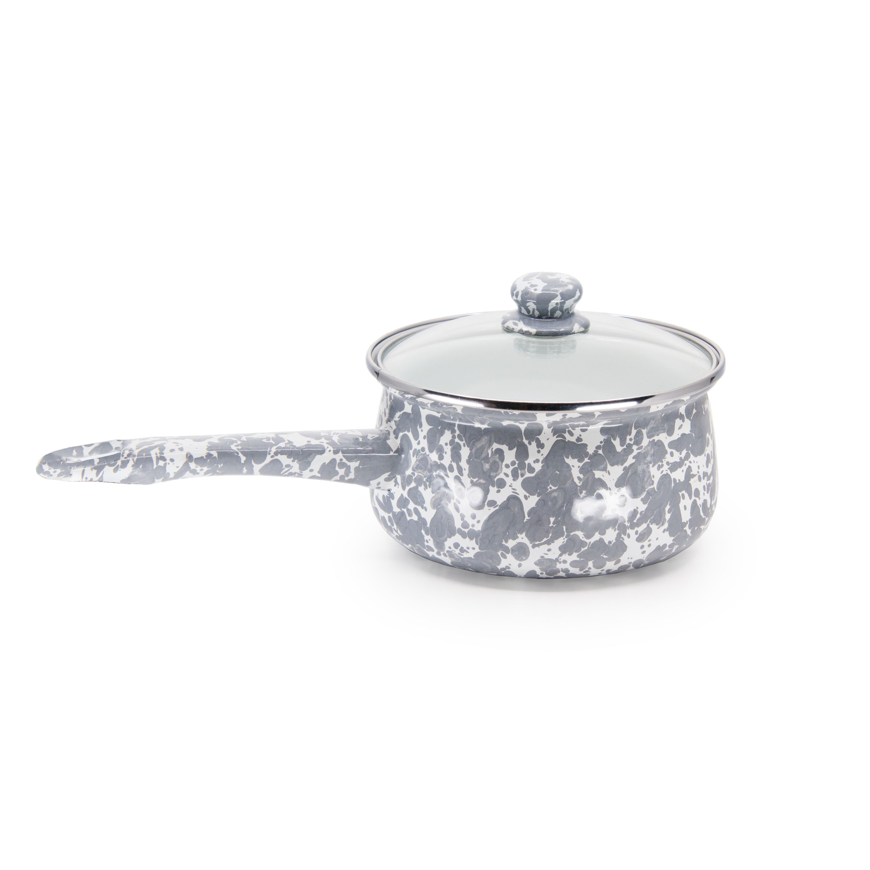 Golden Rabbit Enamelware Grey Swirl Sauce Pan | Mack's Prairie Wings